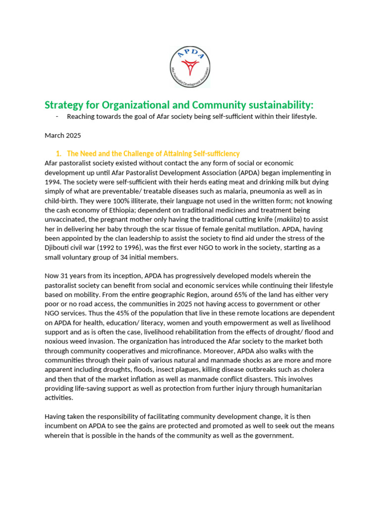 APDA's Sustainability Strategy | PDF | Pastoralism | Food Security
