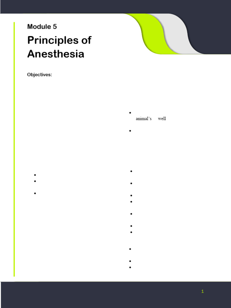 Module 5. Principles of Anesthesia | PDF | Anesthesia | Breathing