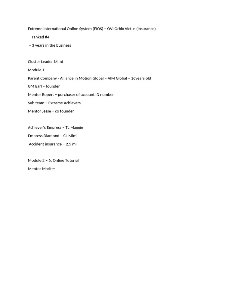 EIOS: OVI Orbix Victus Insurance Overview | PDF
