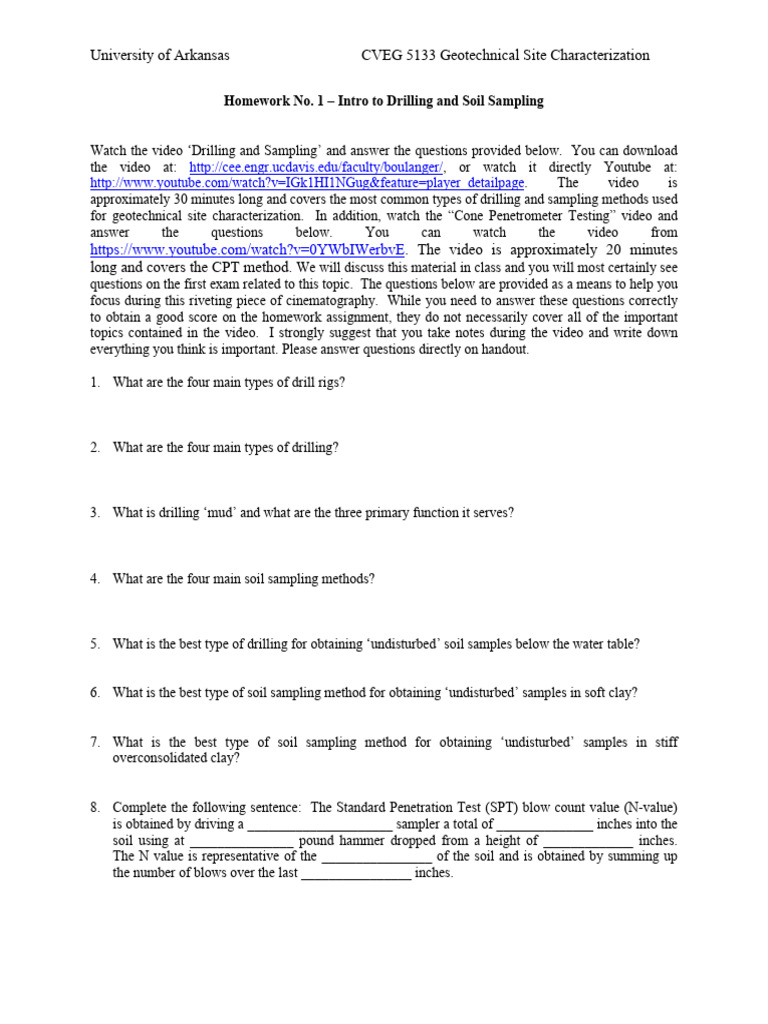HW01 Intro To Drilling and Sampling | PDF | Soil | Applied And Interdisciplinary Physics
