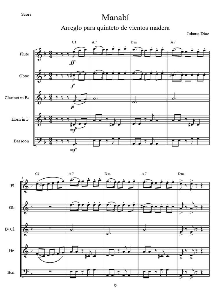 Manabí Pasillo quinteto vientos madera_Johana Díaz | PDF | Classical ...