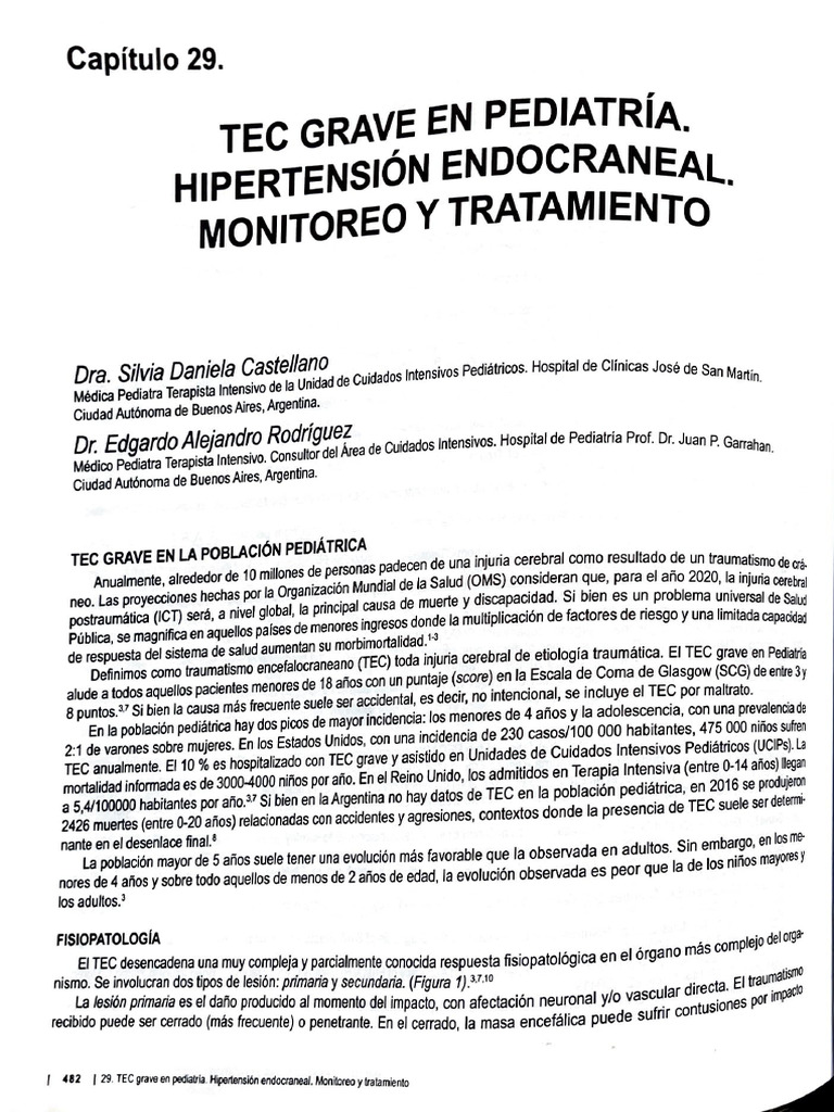 TEC Grave en Pediatri769a. HT Endocraneal. Monitoreo y Tratamiento. | PDF