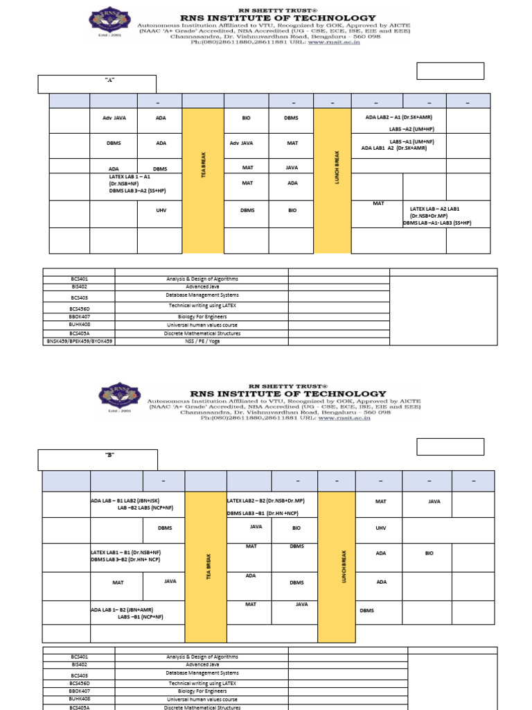 Ise 4sem Timetable Feb 4th | PDF | Computing | Applied Mathematics