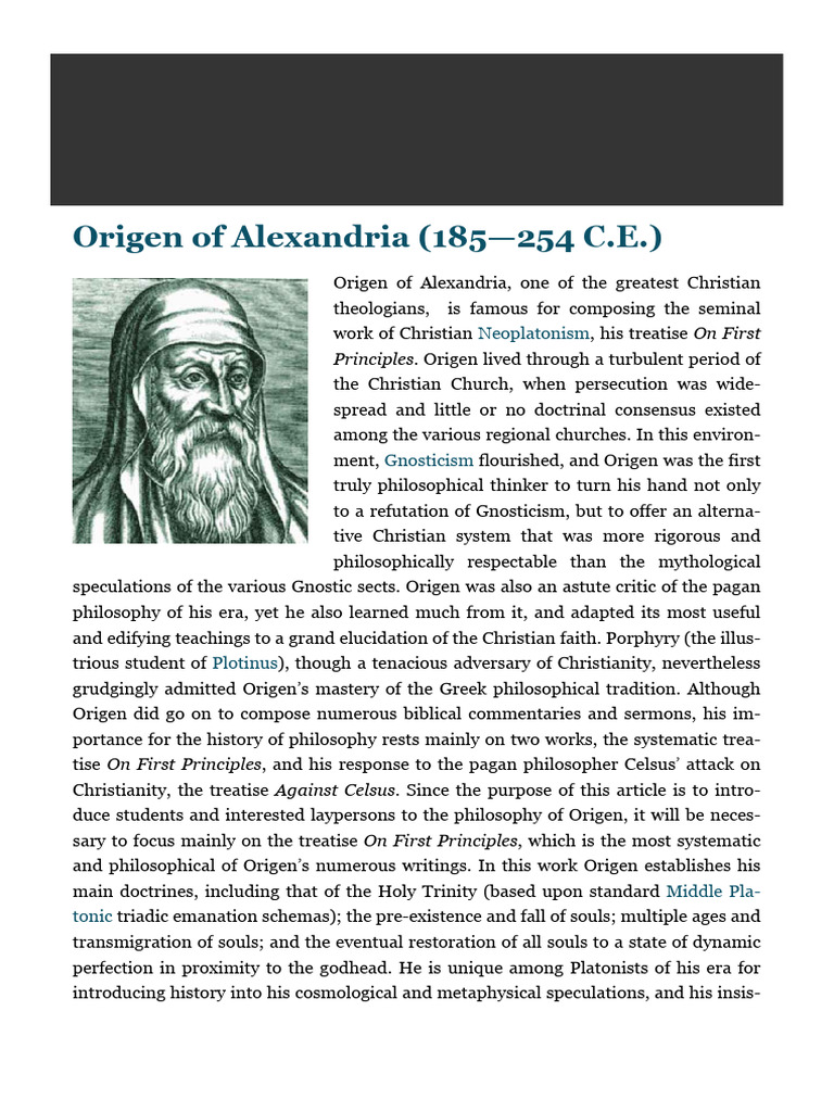 Origen of Alexandria - Internet Encyclopedia of Philosophy | PDF ...