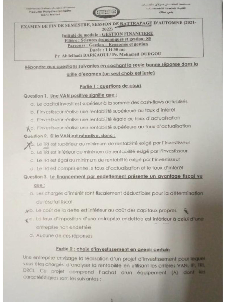 Examans Gestion Financière - RAT + NOR | PDF