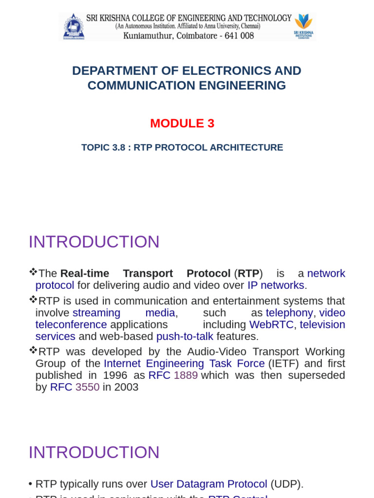 3.9 RTP Protocol Architecture | PDF | Telecommunications | Digital Technology