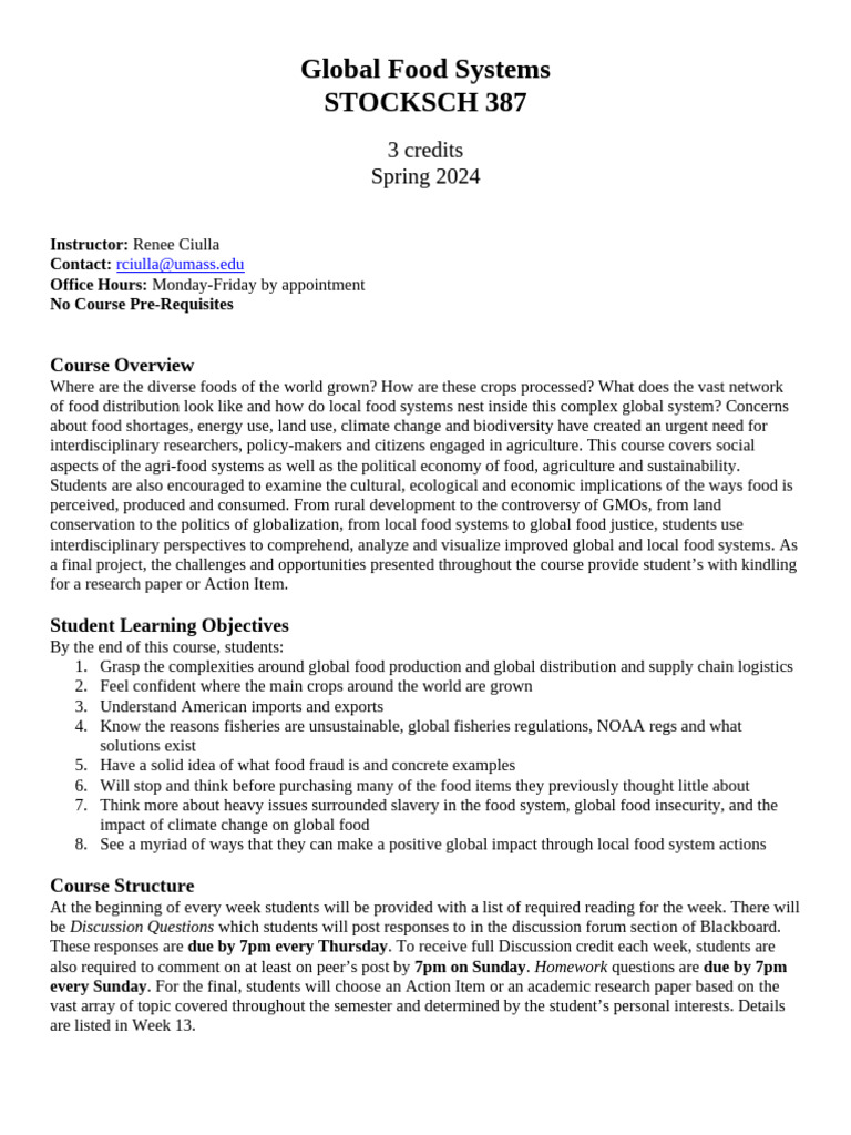 Global Food Systems Course Overview | PDF | Title Ix | Academic Dishonesty