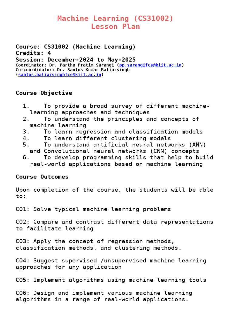 Machine Learning Course CS31002 Overview | PDF | Machine Learning | Cluster Analysis