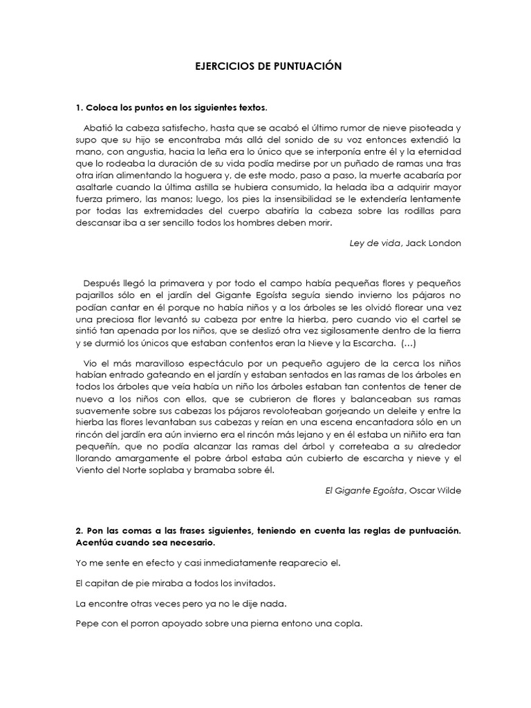 T2. Ejercicios de Puntuación | PDF