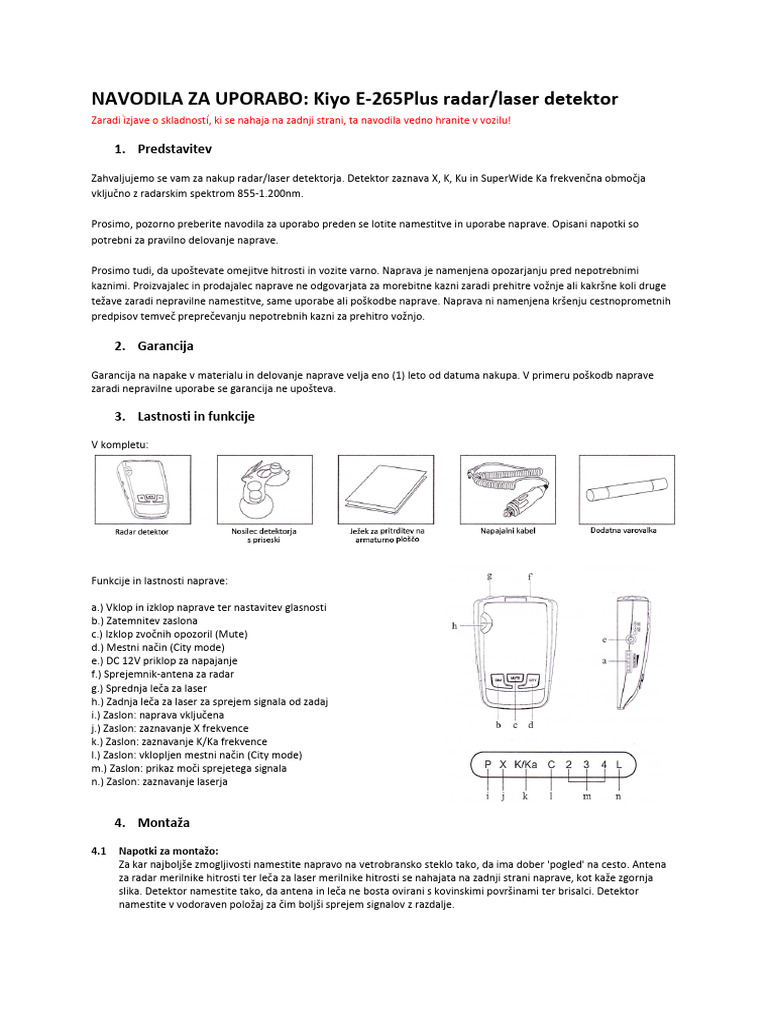 NAVODILA E265PLUS Antiradar | PDF
