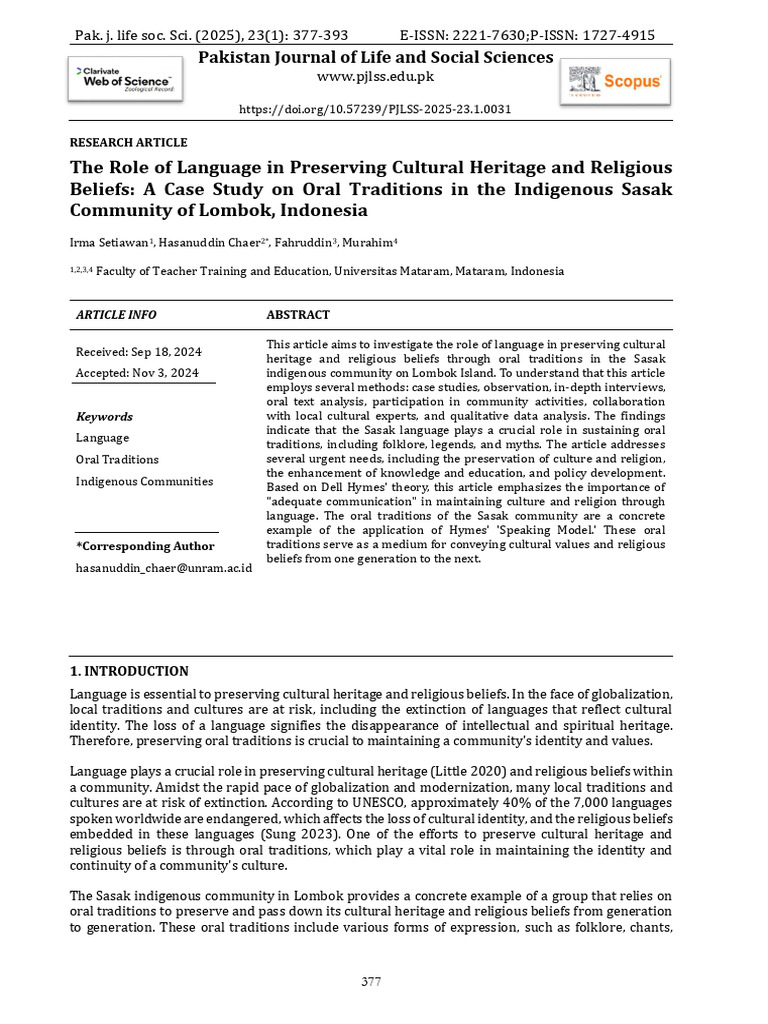 The Role of Language in Preserving Cultural Heritage and Religious ...