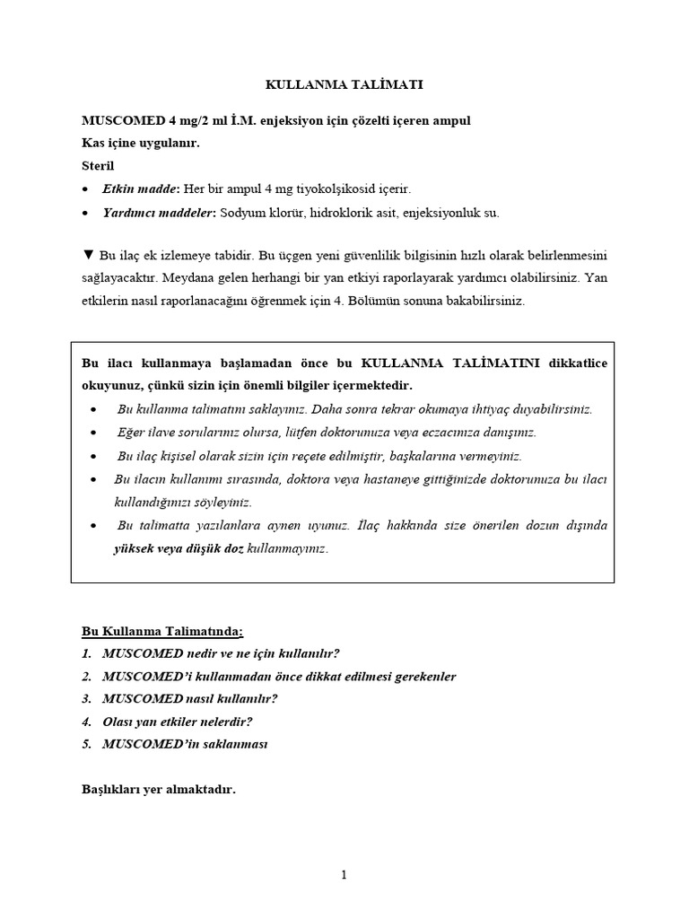 Muscomed 4 MG 2 ML I M Enjeksiyon Icin Cozelti Iceren Ampul KT | PDF