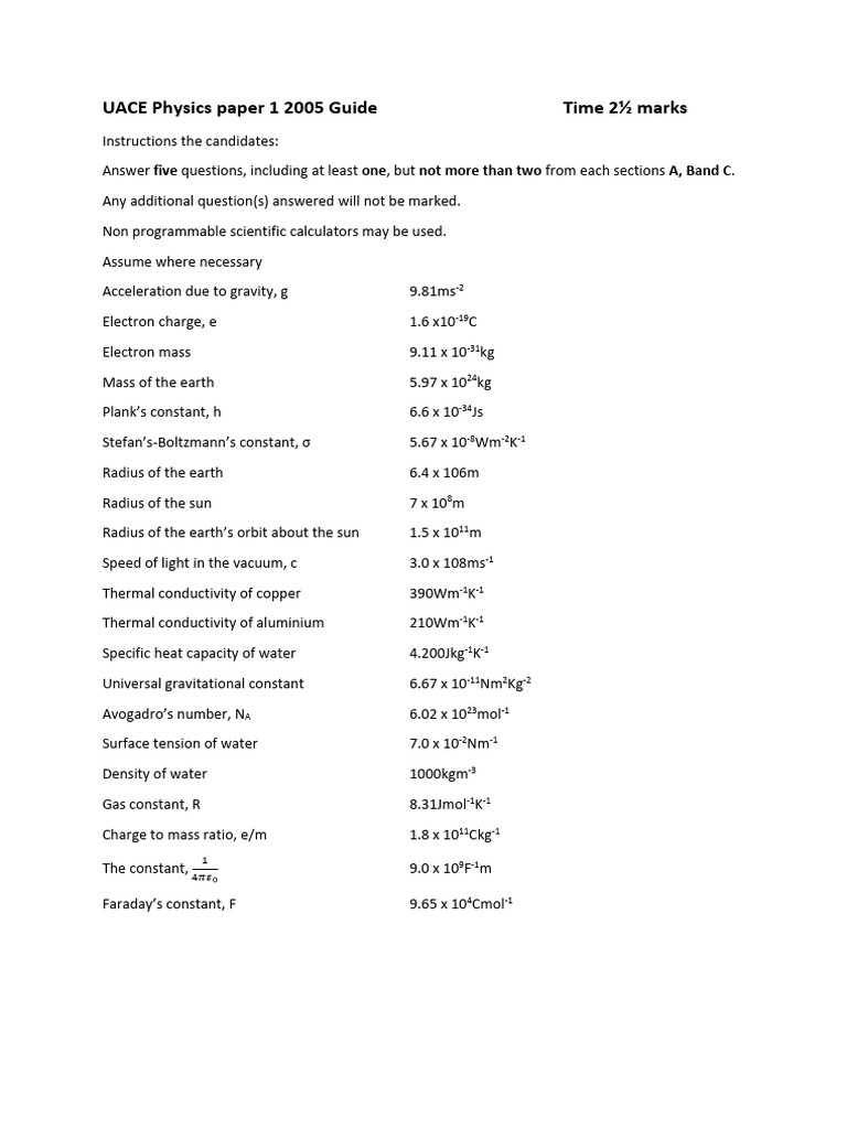 UACE Physics Paper 1 2005 Guide | PDF | Atomic Nucleus | Friction