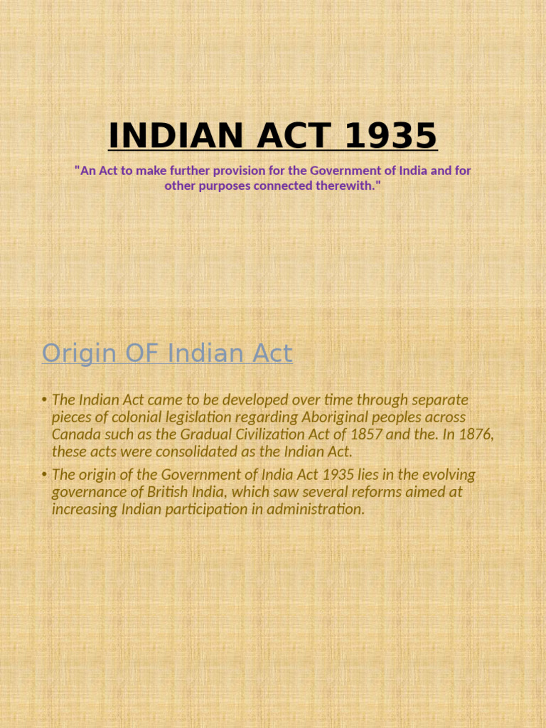 Indian Act 1935 | PDF