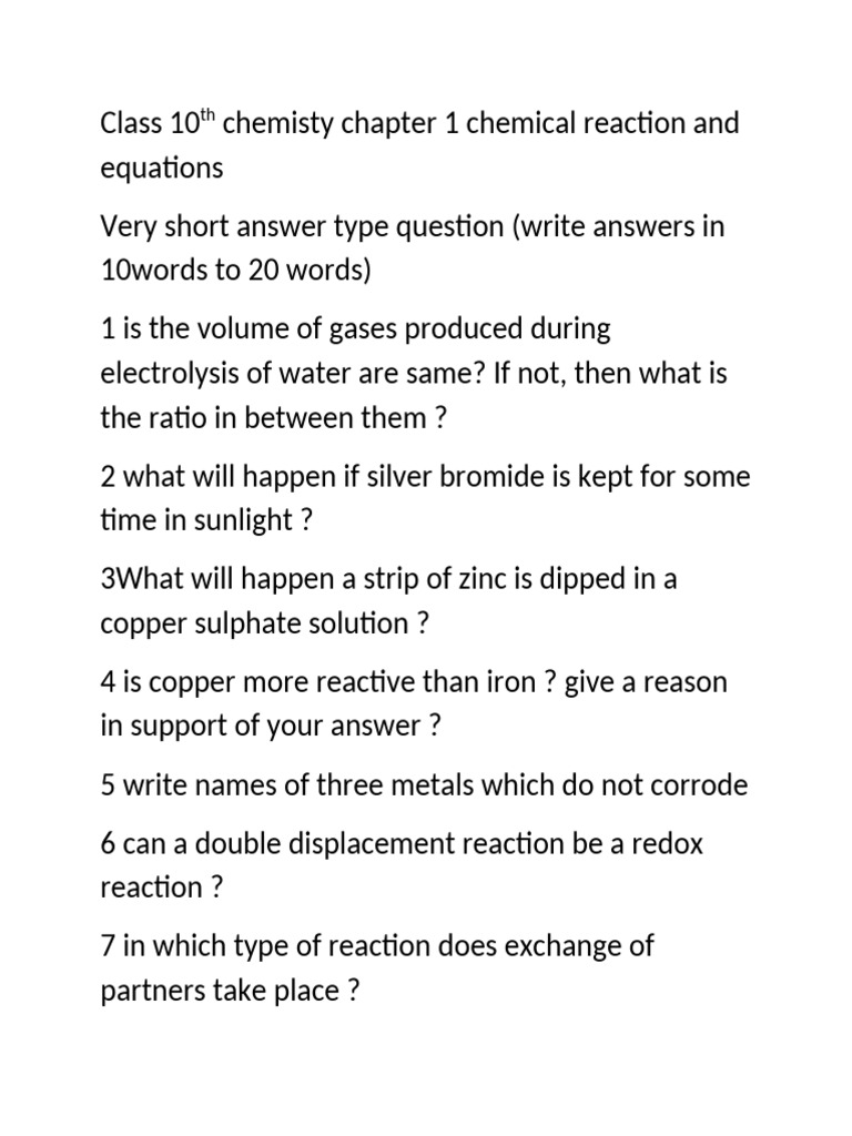 Class 10 Chemistry: Reactions & Equations | PDF