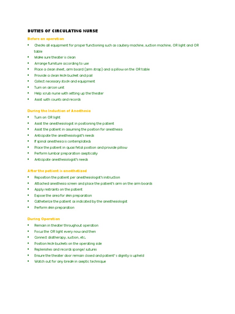 Duties of Circulating Nurse | PDF