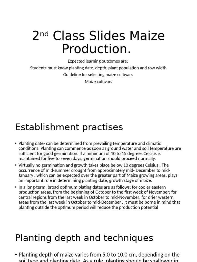 2nd Class Slides Maize Production. | PDF | Sowing | Maize
