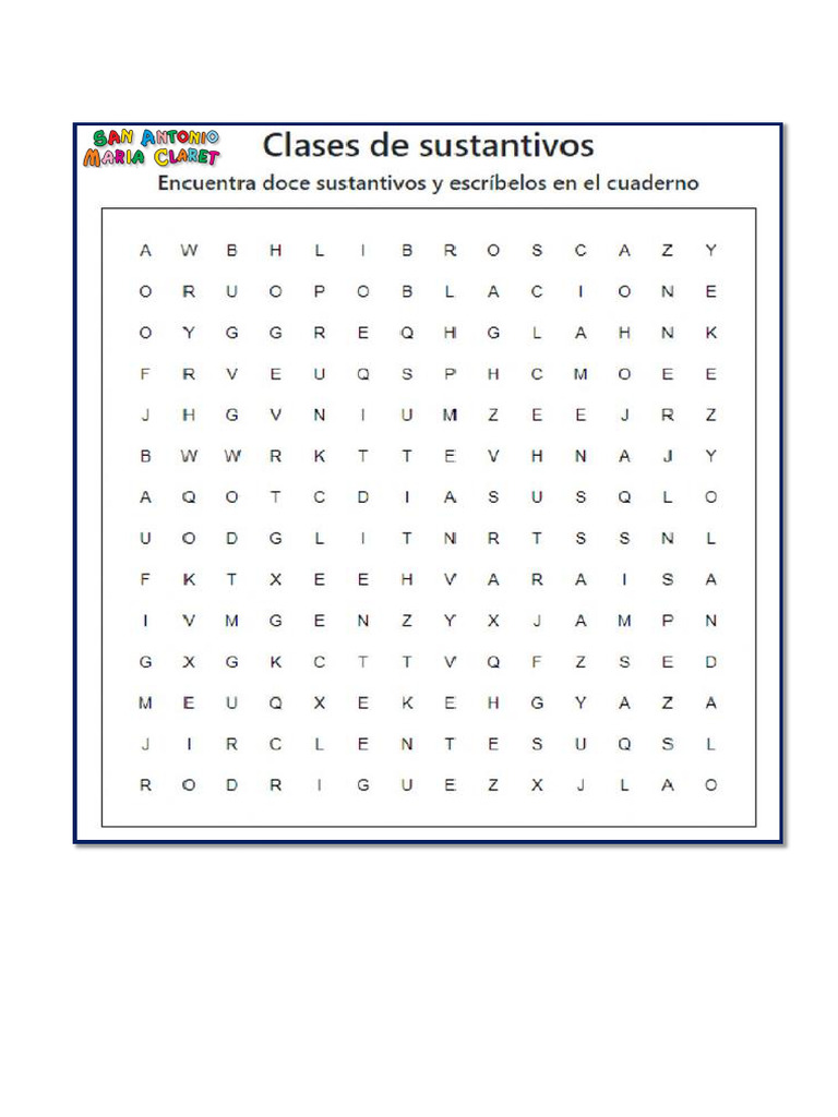 SOPA DE LETRAS- CLASES DE SUSTANTIVOS | PDF
