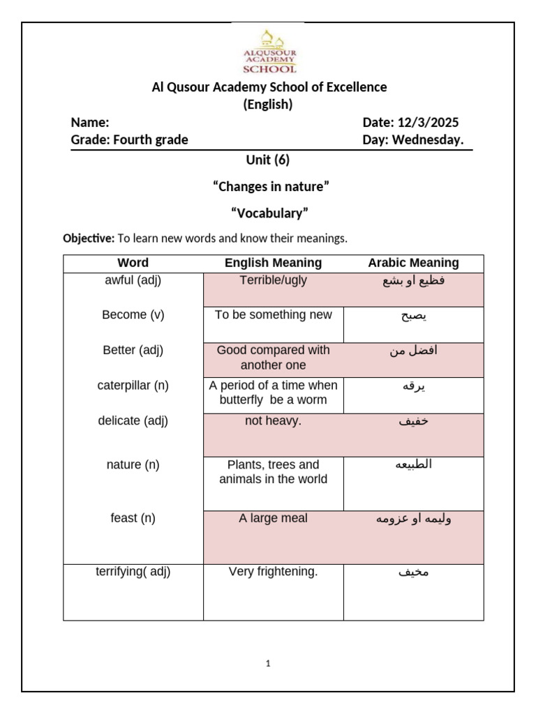 4th Grade Worksheet Unit 6 | PDF | Linguistics | Linguistic Morphology