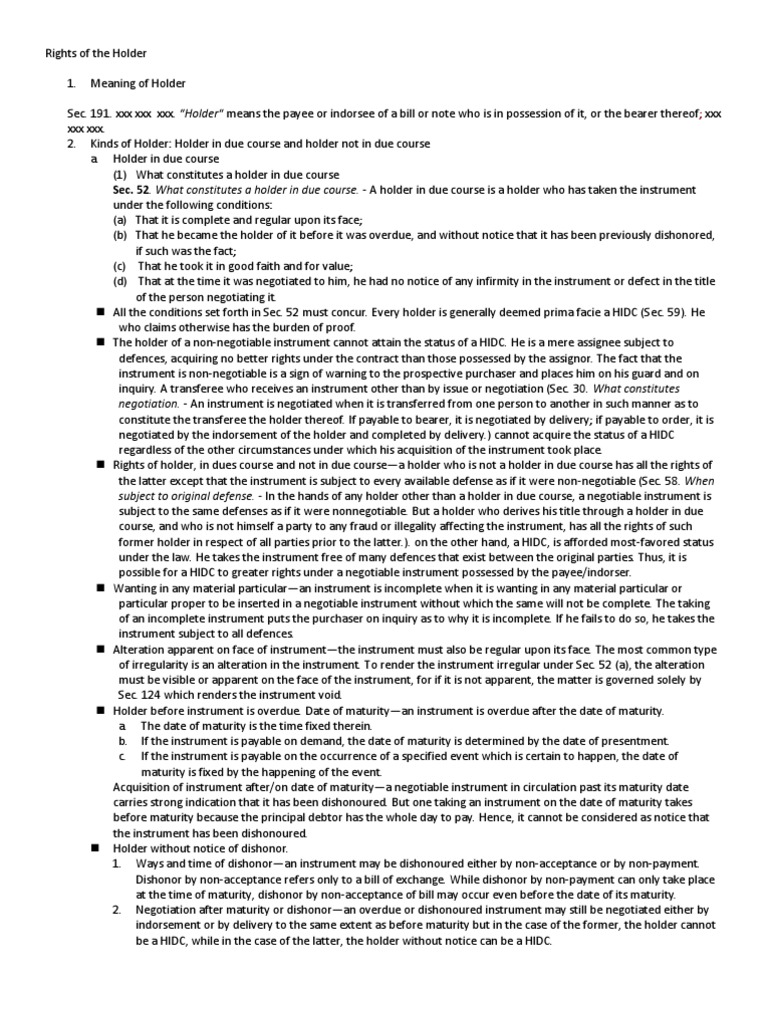 Sec. 52. What Constitutes A Holder in Due Course. - A Holder in Due ...