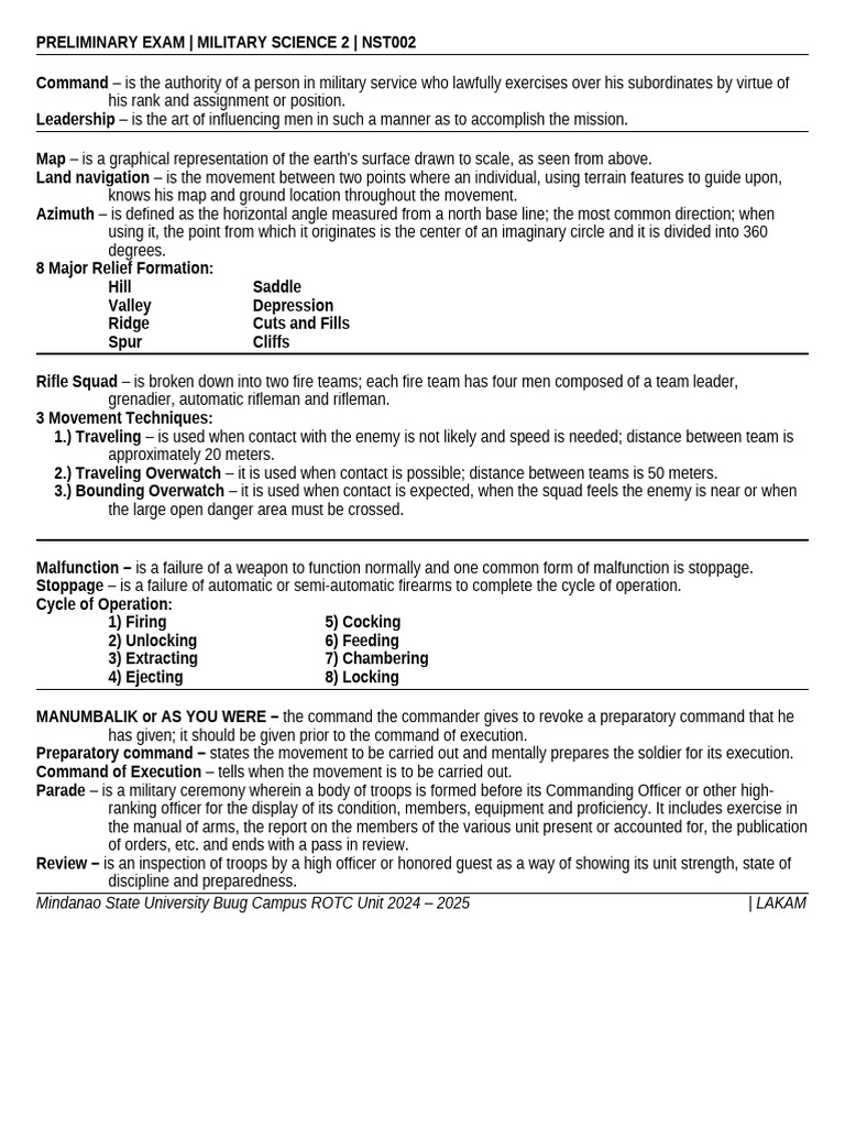 Military Science 2 Exam Overview | PDF | Firearms | Ballistics