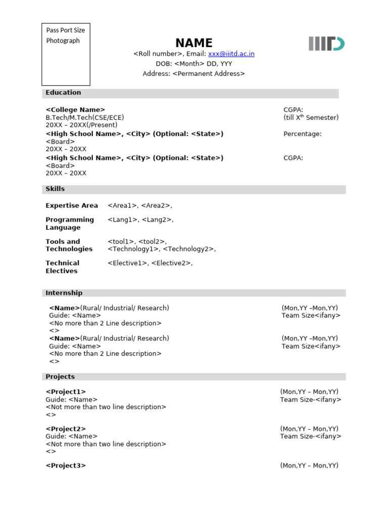 Resume Format IIITD | PDF