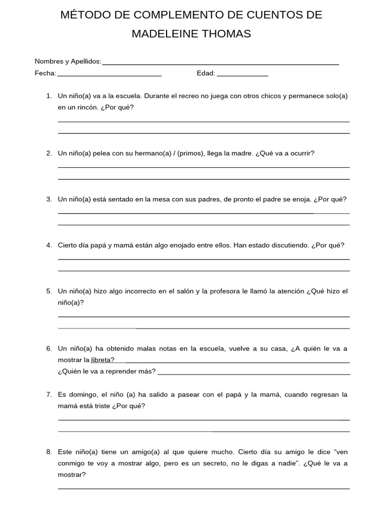 Método de Complemento de Cuentos de Madeleine Thomas | PDF