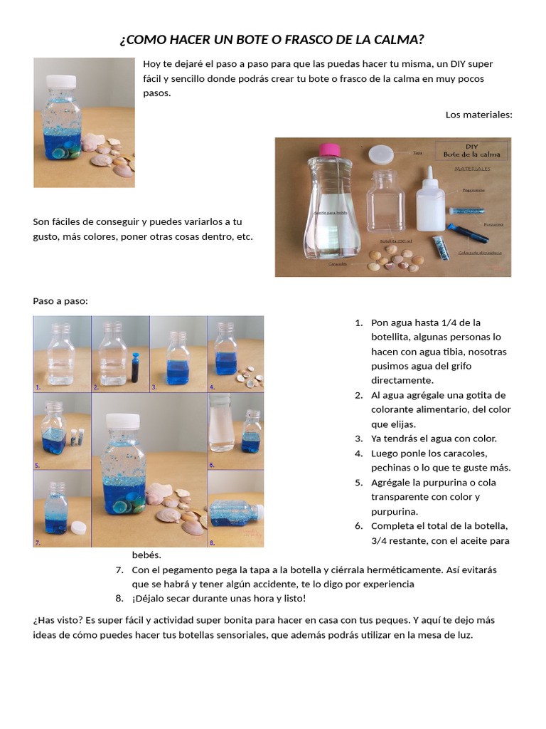 COMO HACER UN BOTE O FRASCO DE LA CALMA | PDF