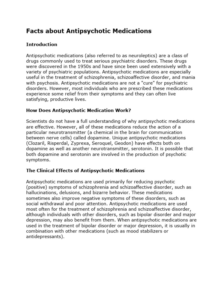 Facts About Antipsychotic Medications Veteran and Family Handout | PDF ...