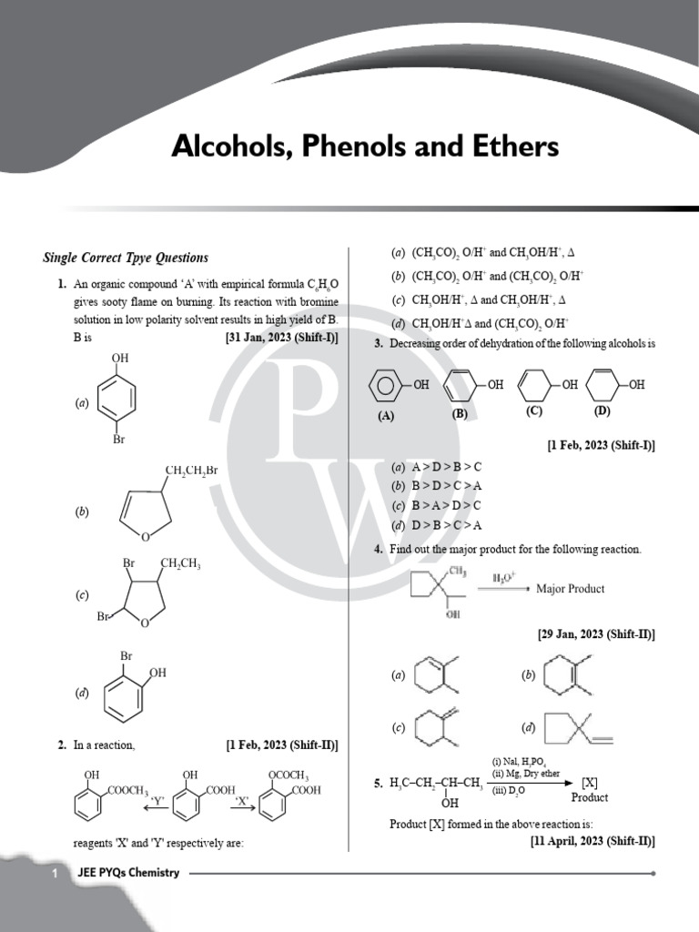 Alcohols Phenols and Ethers PYQ Practice Sheet65a7bae301266d00183e130e ...