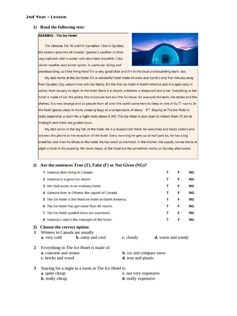 Reading - The Ice HoteL + Review | PDF