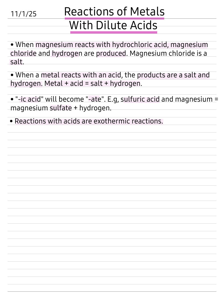 Reactions of Metals With Dilute Acids | PDF