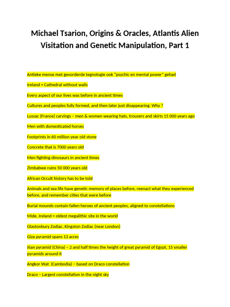 Michael Tsarion, Origins & Oracles, Atlantis Alien Visitation and Genetic Manipulation, Part 1 ...