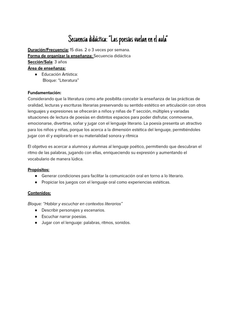 Secuencia Didáctica - "Las Poesías Vuelan en El Aula" | PDF | Enseñando ...