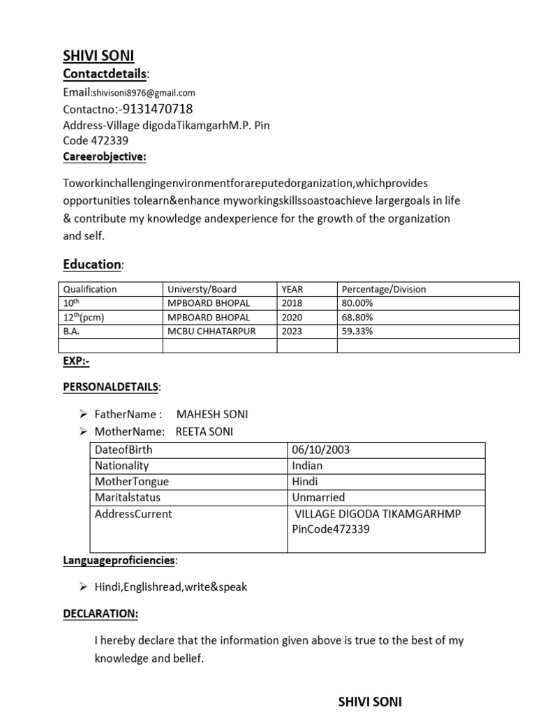 Father Name of Shivi Soni: Mahesh Soni | PDF