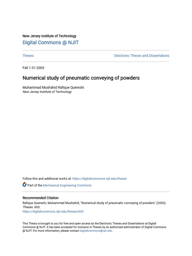 Numerical Study of Pneumatic Conveying of Powders | PDF | Force | Fluid Dynamics