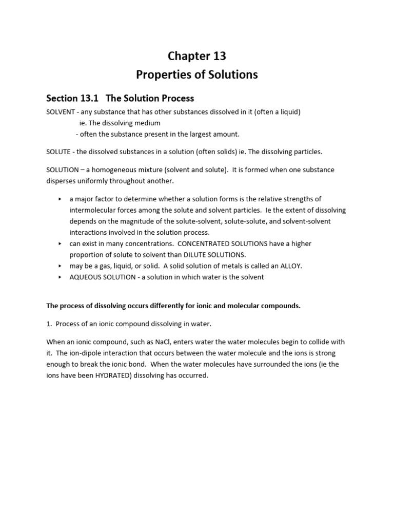 Properties and Formation of Solutions | PDF | Solvation | Solubility