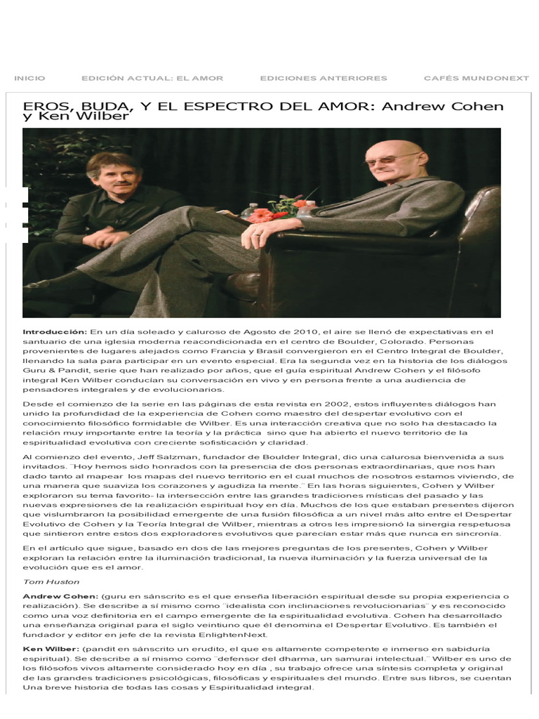 Wilber, Ken y Cohen, Andrew - Eros, Buda y El Espectro Del Amor ...