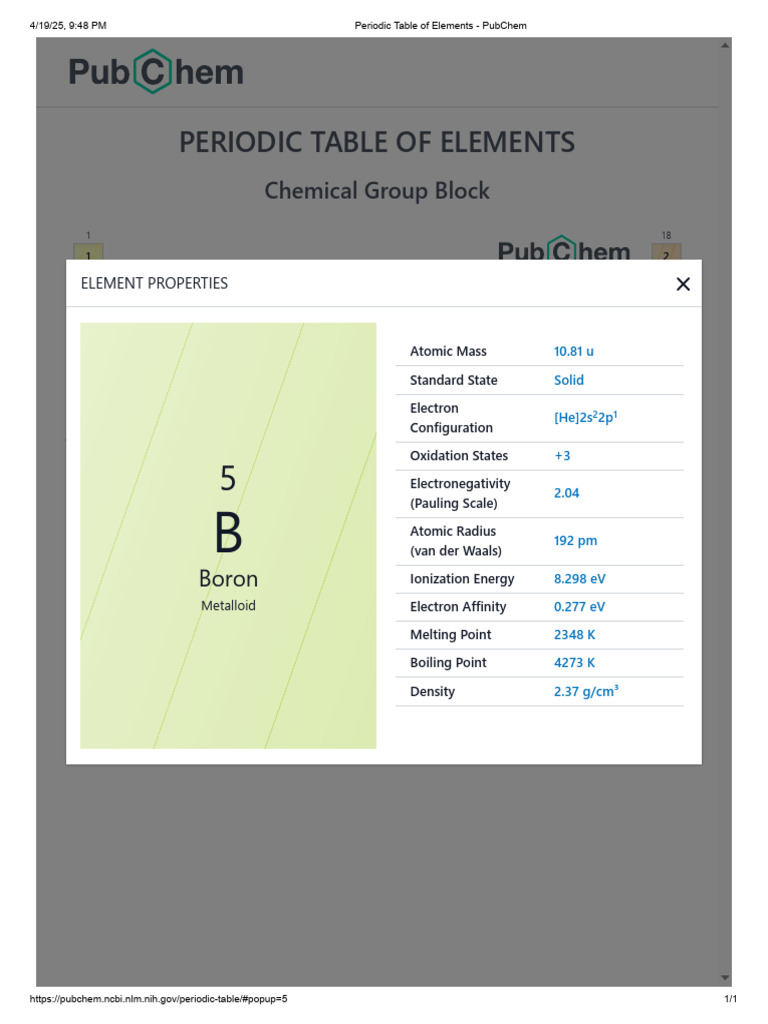 Periodic Table of Elements - B-PubChem | PDF | Periodic Table | Materials
