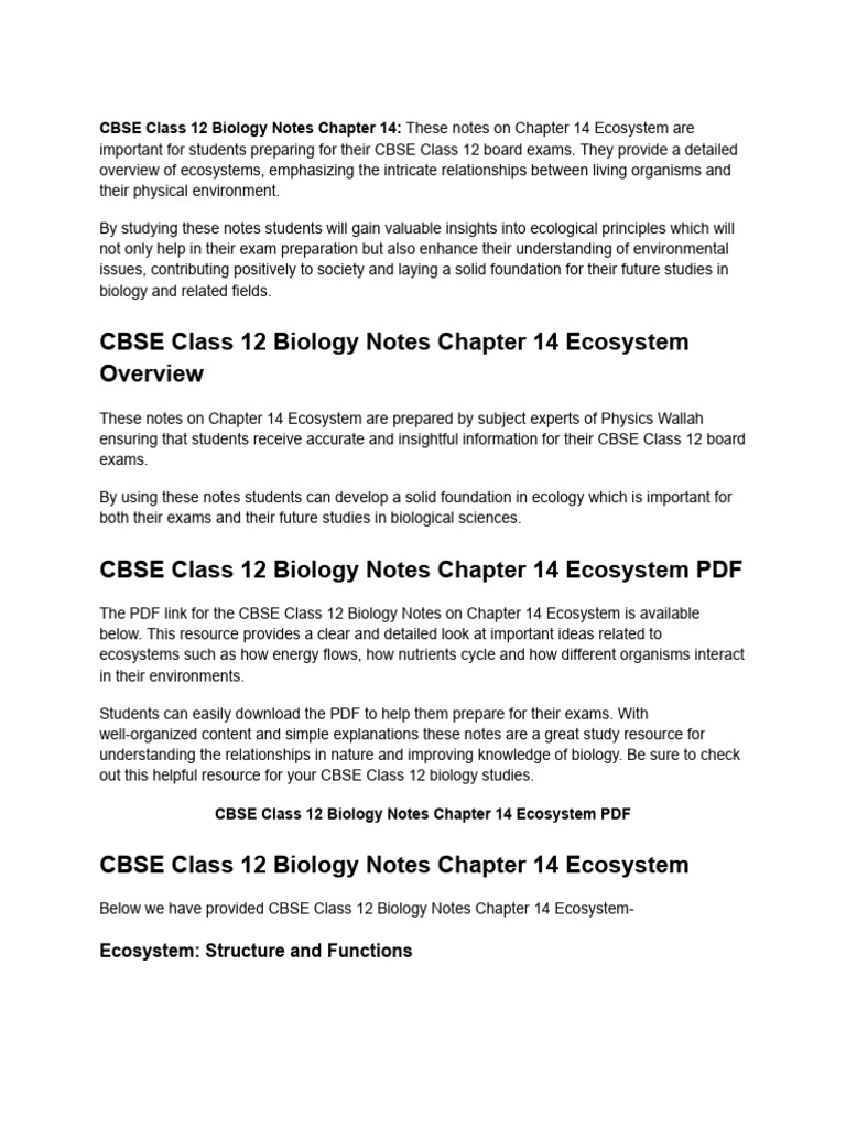 CBSE Class 12 Biology Ecosystem Notes | PDF | Primary Production | Food Web