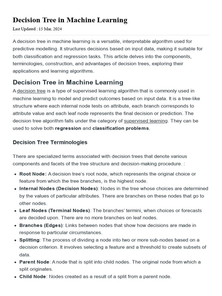 Decision Tree in Machine Learning | PDF | Machine Learning | Algorithms