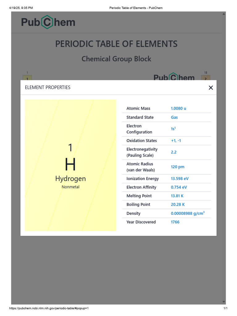 Periodic Table of Elements -H- PubChem | PDF | Periodic Table | Atoms