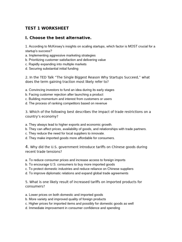 English Test Worksheet For Studying | PDF | Sustainability | Startup ...