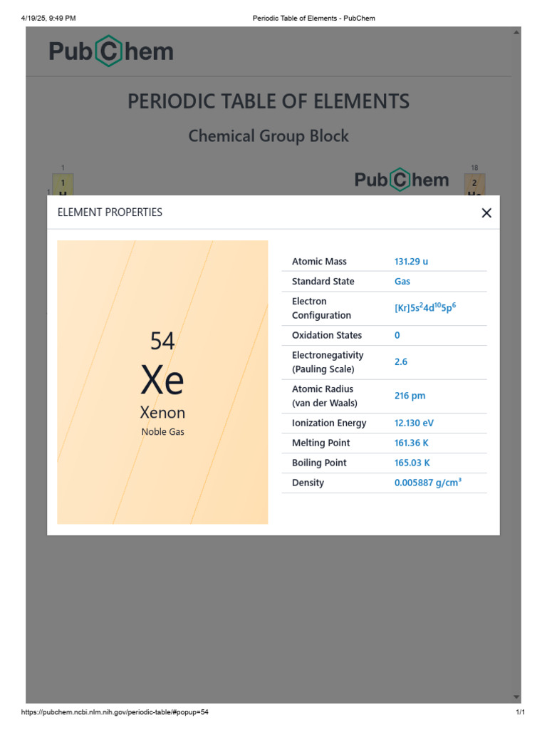 Xenon Properties in the Periodic Table | PDF | Periodic Table ...