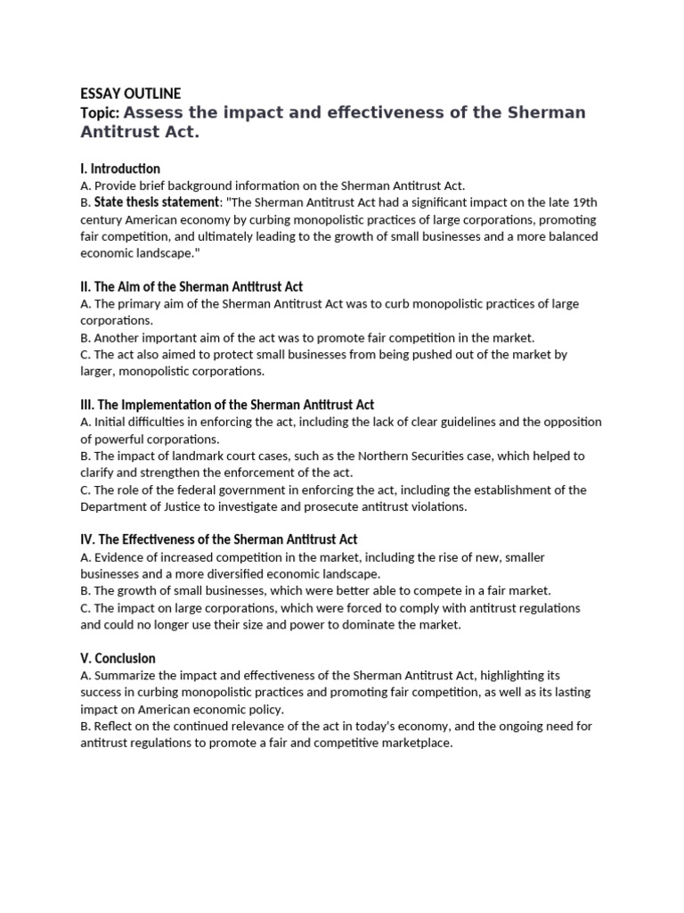 Essay Outline Hist1129 | PDF | Competition Law | Sherman Antitrust Act