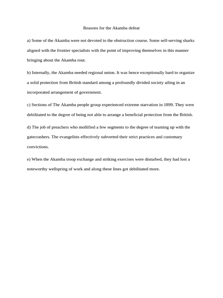 Reasons For The Akamba Defeat | PDF