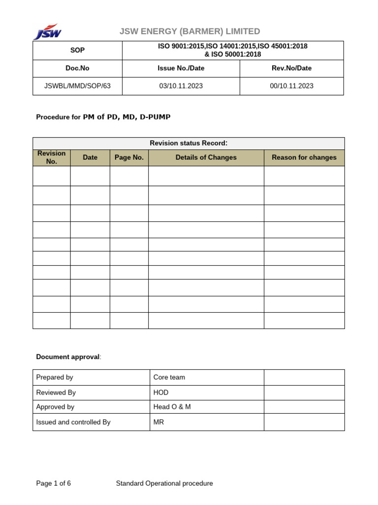 SOP for Pump Preventive Maintenance | PDF | Pump | International ...