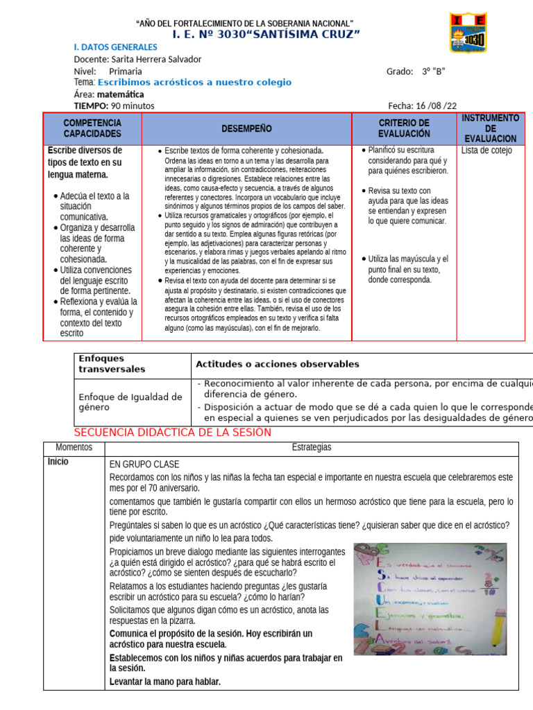 Escribimos Acrosticos A Mi Escuela 16 .08.22 | PDF