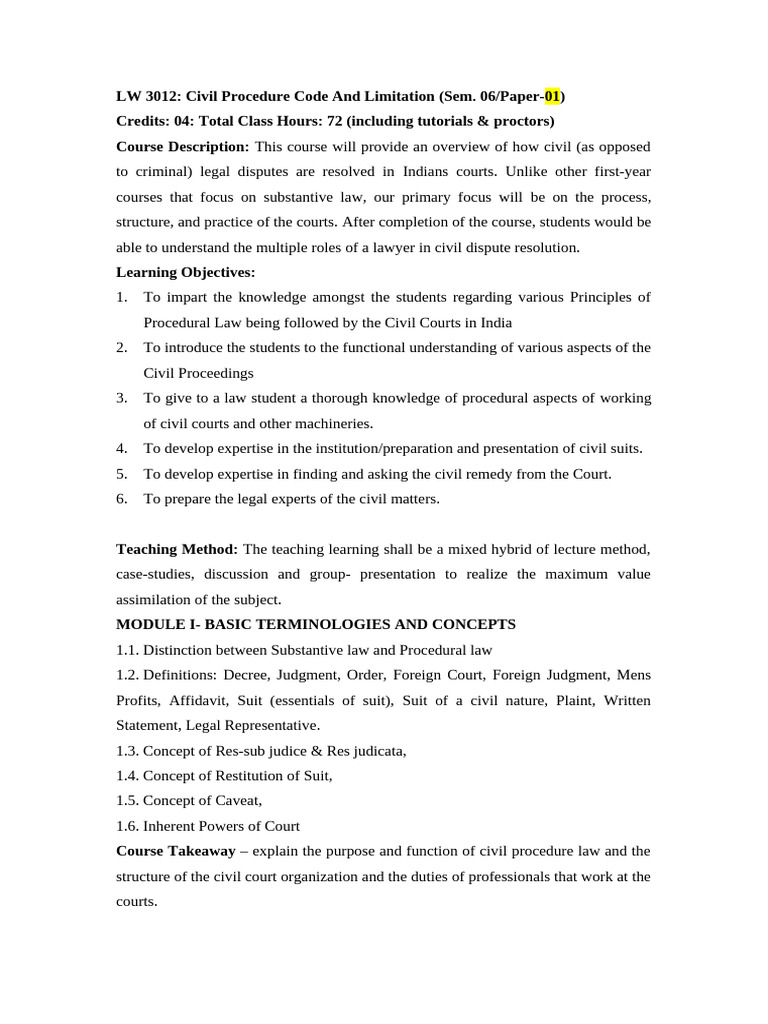 CPC Syllabus | PDF | Lawsuit | Judgment (Law)