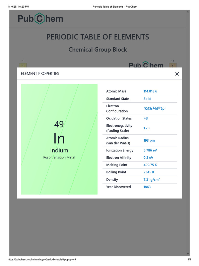 PubChem Periodic Table Overview | PDF | Periodic Table | Metallic Elements